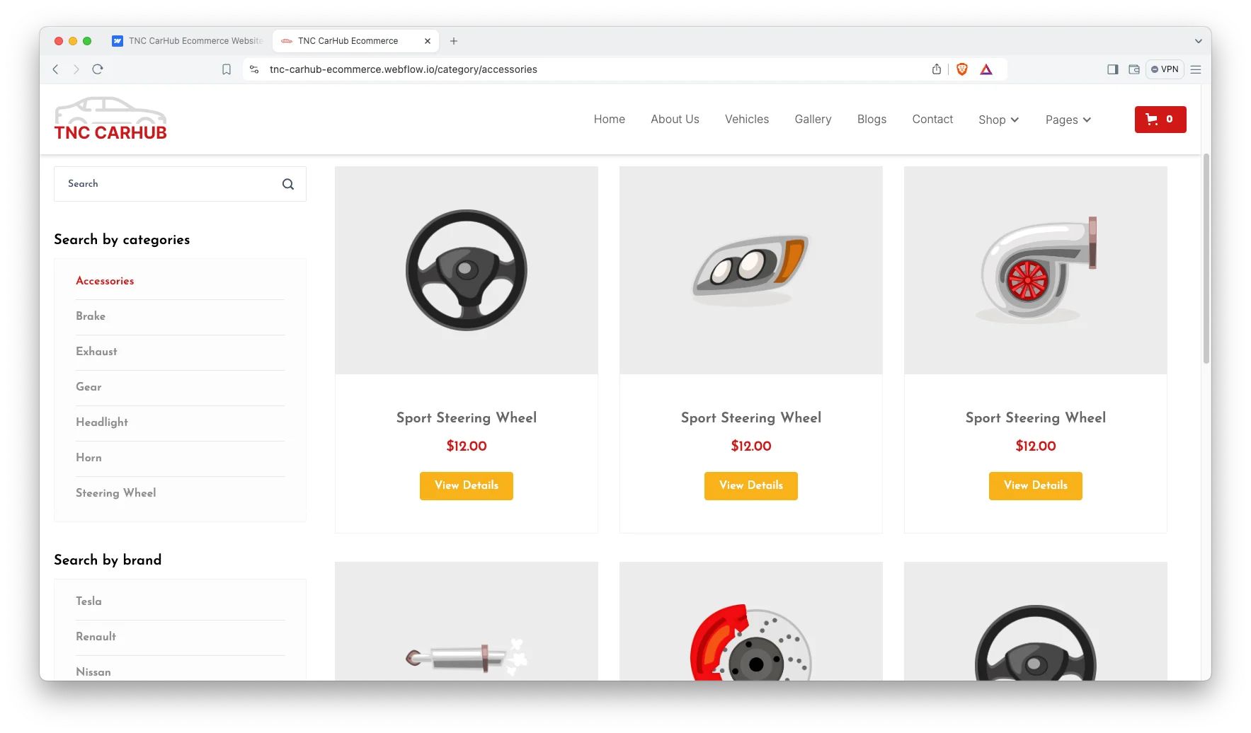 TNC CarHub Ecommerce - New Webflow Cars Template (With Video) - ThemeNcode LLC