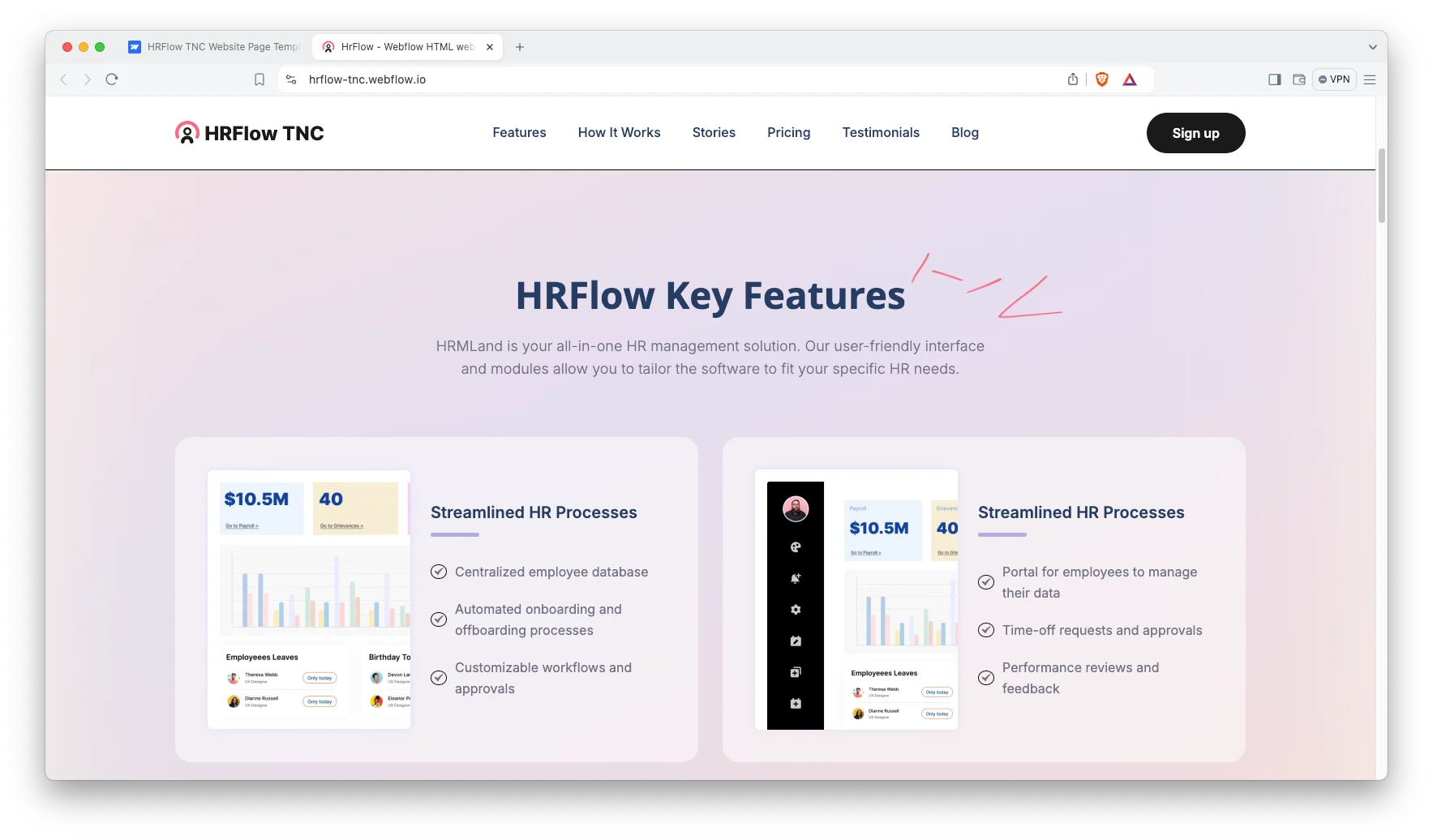 HRFlow TNC - New Webflow SaaS Template (With Video) - ThemeNcode LLC