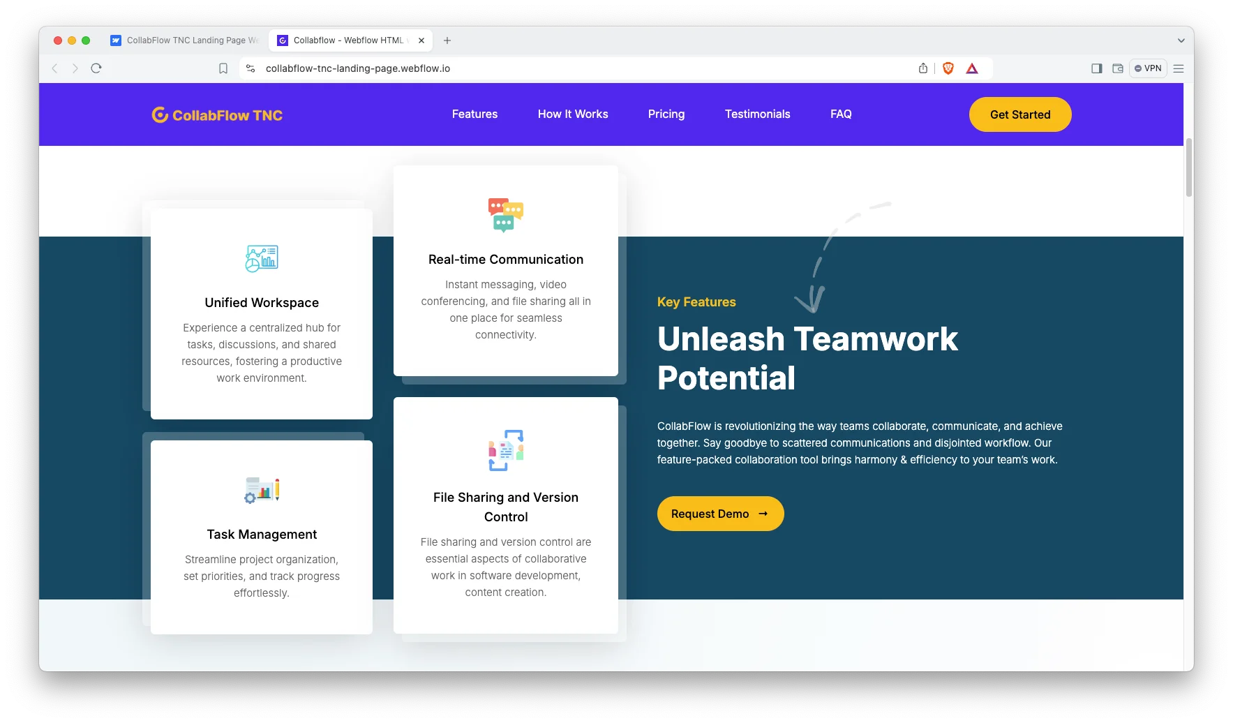 CollabFlow TNC Landing Page - New Webflow Template for Collaboration ...