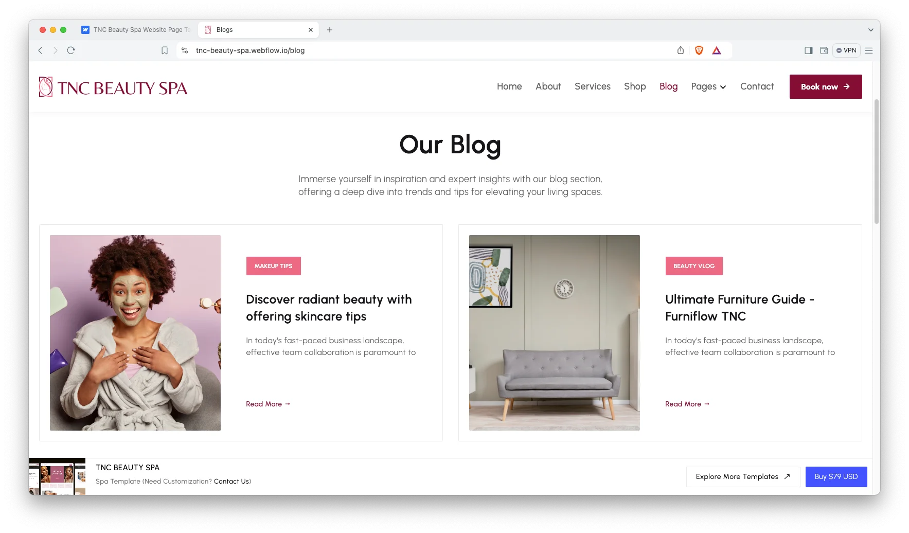 TNC Beauty Spa - New Webflow Spa Template - ThemeNcode LLC