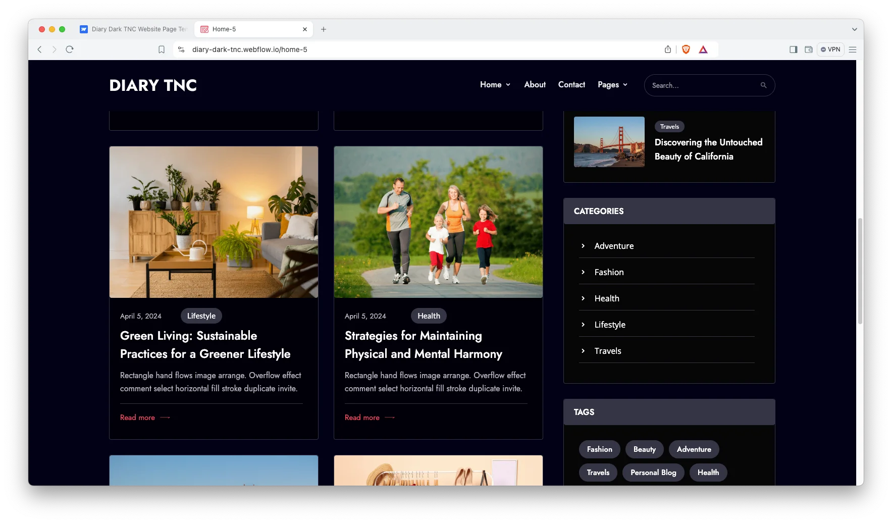 Diary Dark TNC - New Webflow Blog Template - ThemeNcode LLC