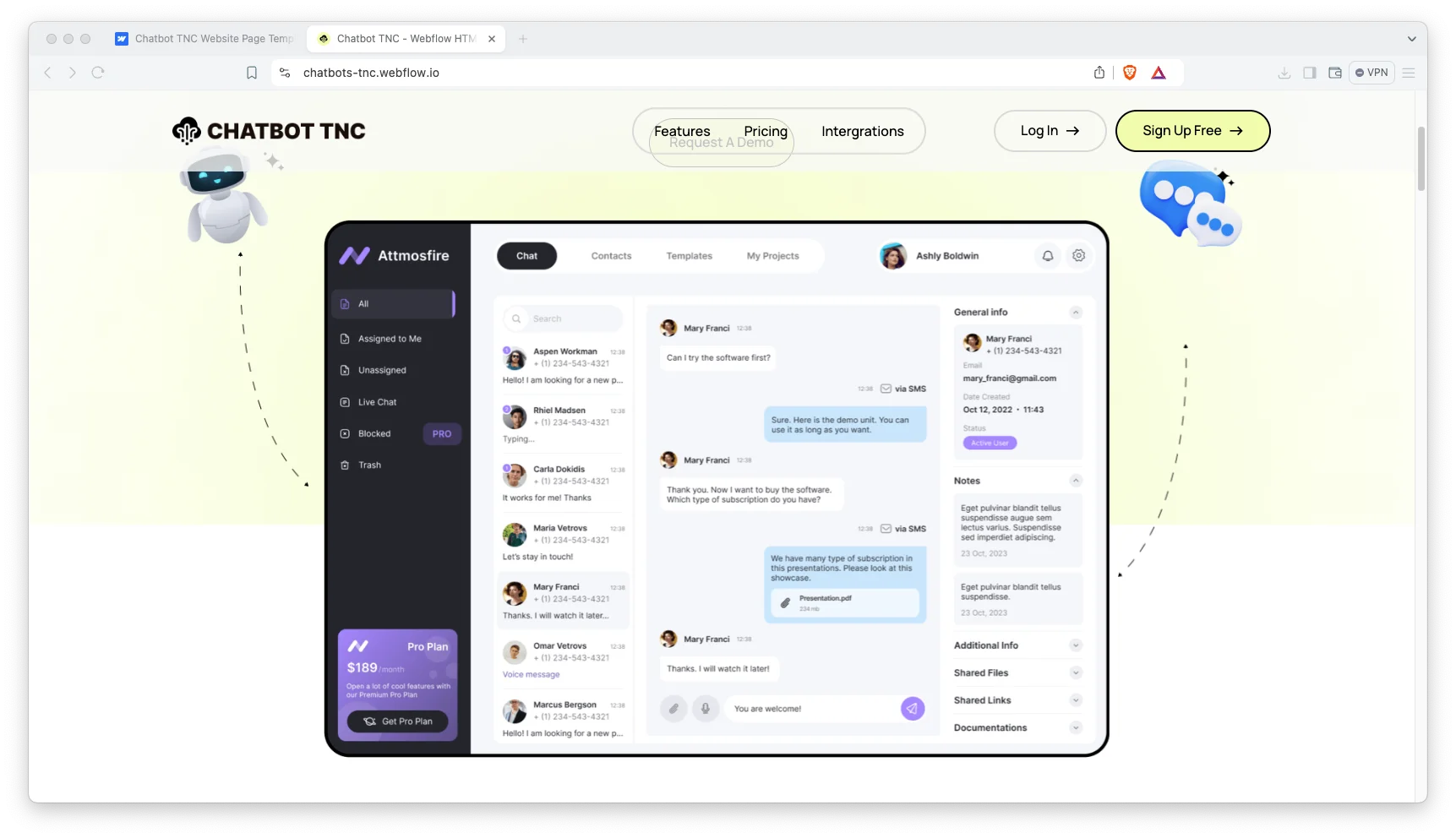 Chatbot TNC - New Webflow SaaS Template - ThemeNcode LLC