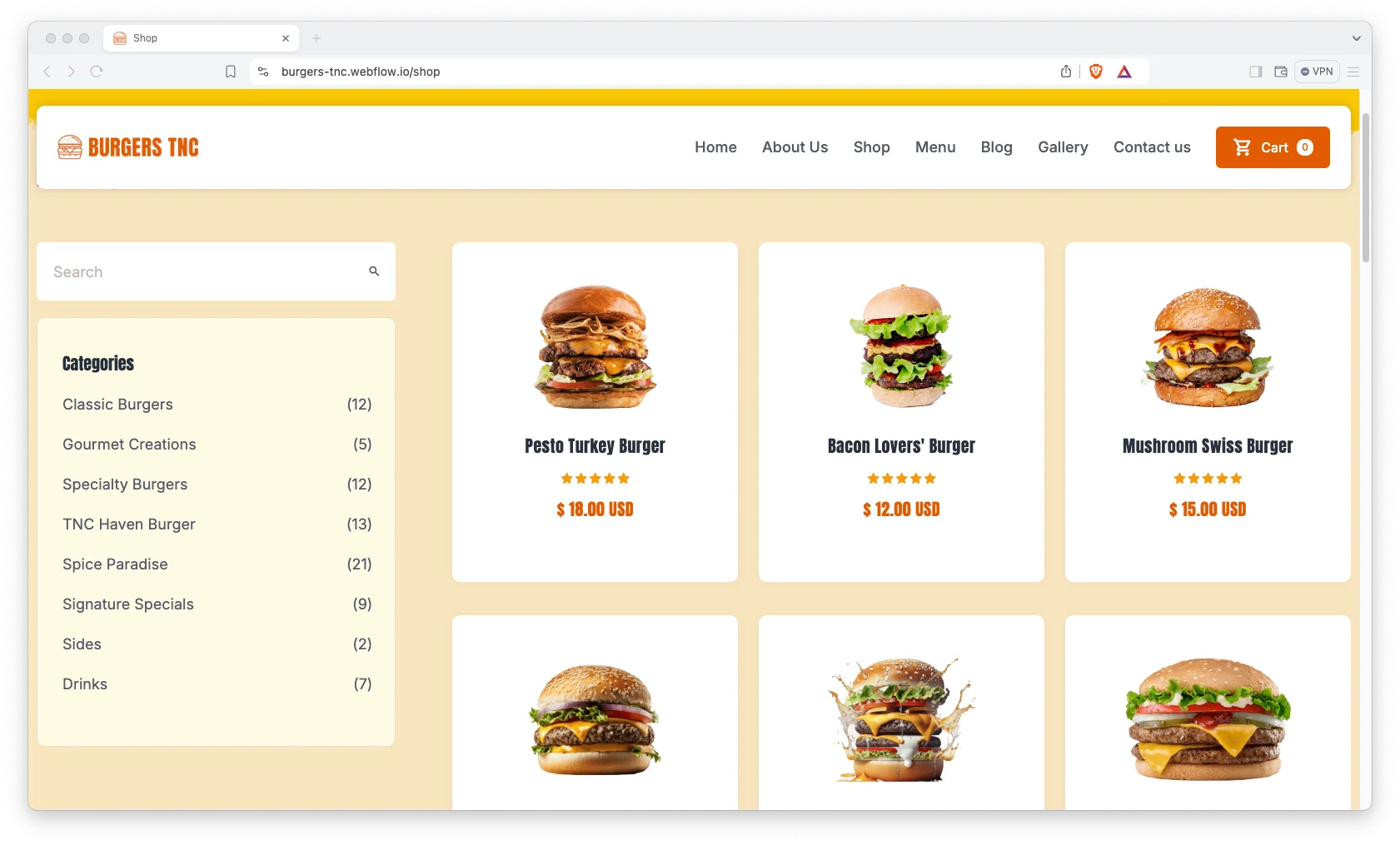 Burgers TNC - New Webflow Restaurant Template - ThemeNcode LLC