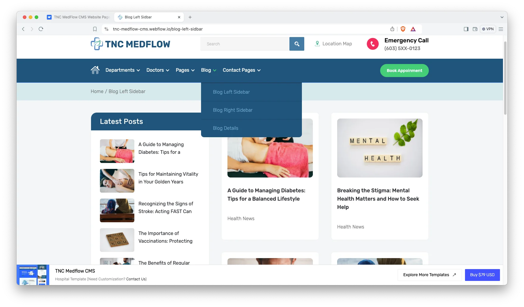 TNC MedFlow CMS - New Webflow Hospital Template - ThemeNcode LLC