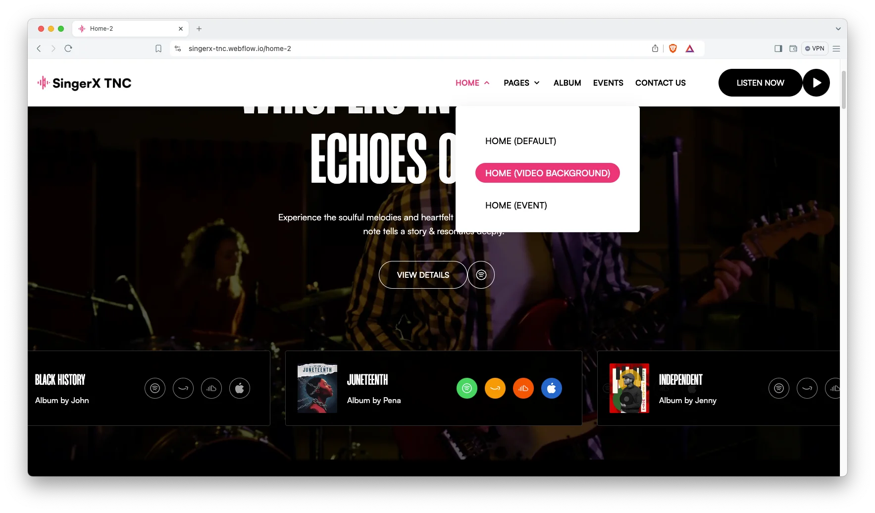 SingerX TNC - New Webflow Musician Template - ThemeNcode LLC