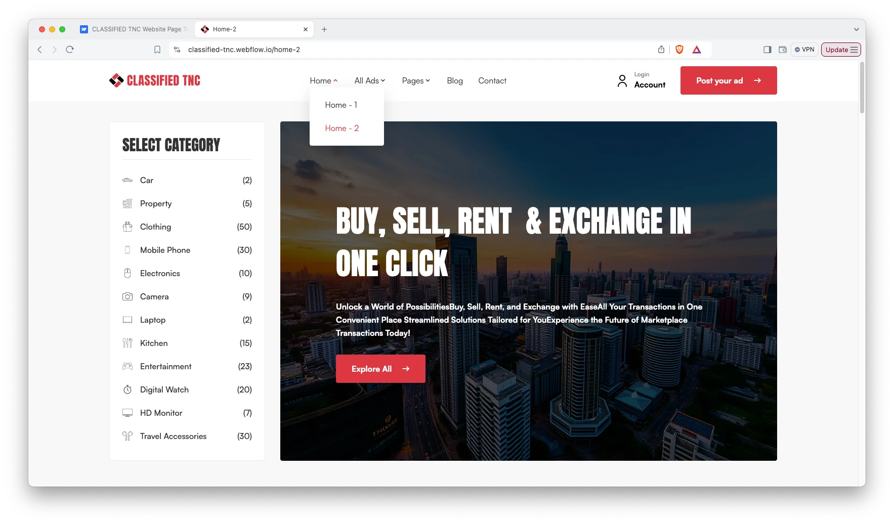 CLASSIFIED TNC – New Webflow Marketplace Template - ThemeNcode LLC