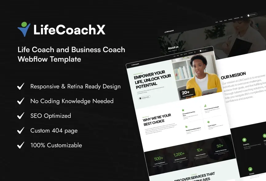 LifeCoachX - New Webflow Consulting & Coaching Template - ThemeNcode LLC